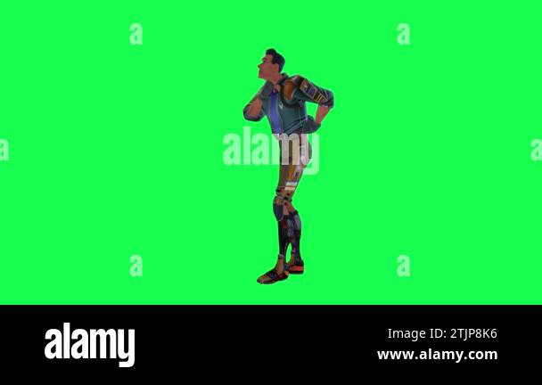 Animated warrior man threatening someone from right angle on green ...