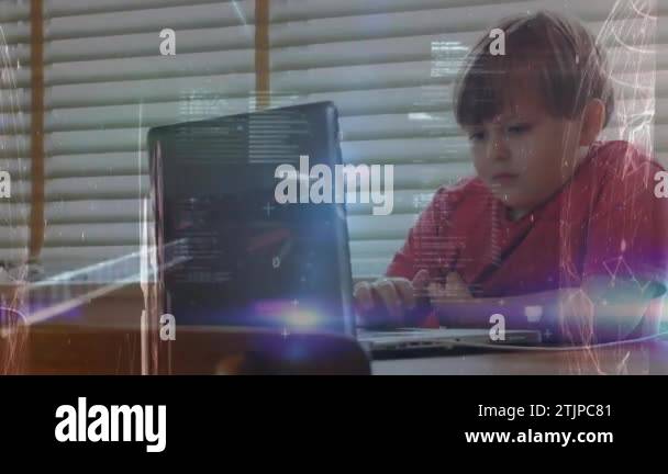 Animation of binary codes, computer language, lens flares over ...