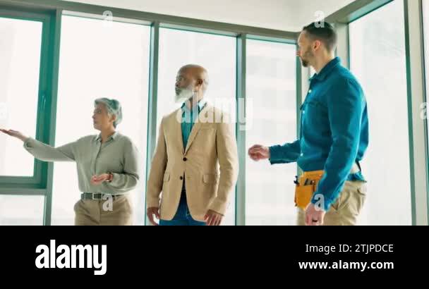 Diversity, interior architecture team and building layout design meeting collaboration. Business ...