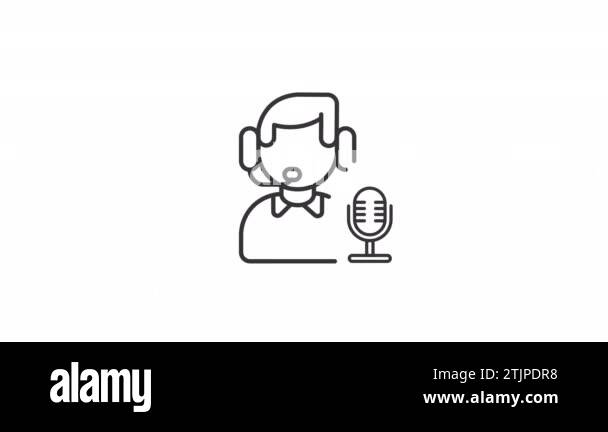 Animated broadcaster linear icon. Conducting audio streaming ...