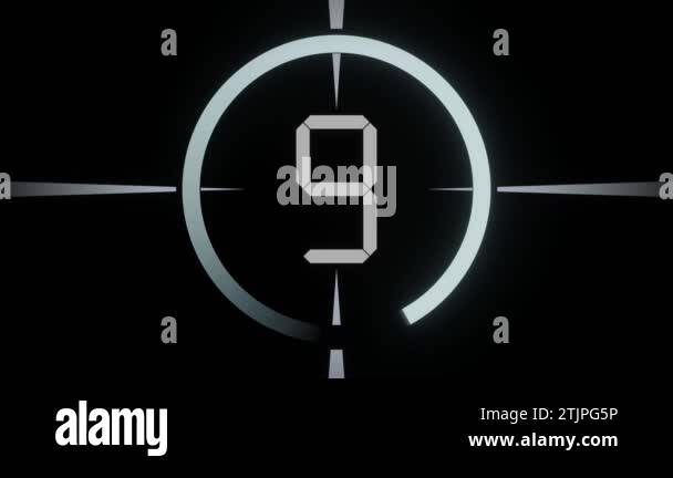 Blinking and rotating LCD countdown numbers from 10 to 1 on black ...