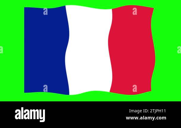 France Waving Flag 2D Animation on Green Screen Background. Looping ...