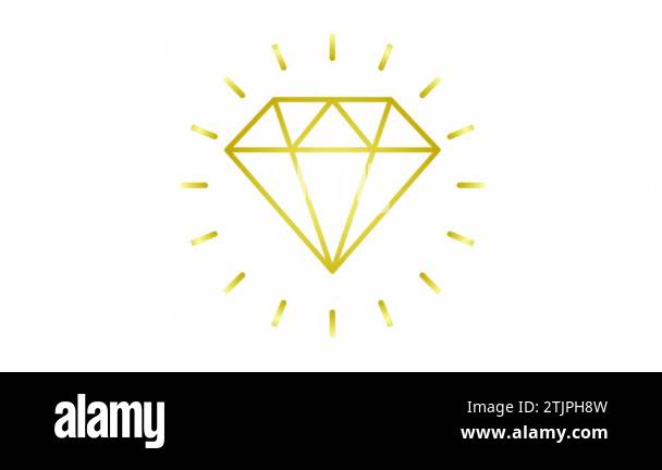 Animated golden symbol of diamond. Radiance from rays around icon of ...
