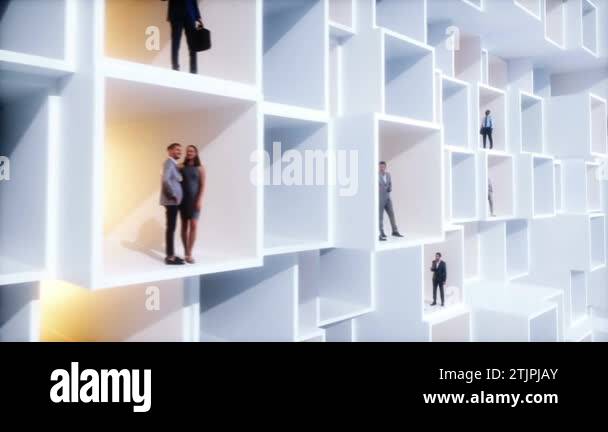 3D business people in a cubic structure. Business and financial concept ...