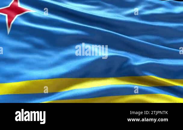4k render Aruba Flag video waving in wind. Aruba Flag Wave Loop waving ...