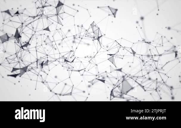 3D render of abstract Plexus black and white oving dots and lines geometrical shapes animation ...