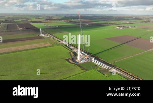 Building process of Wind turbine windmill construction with cranes ...