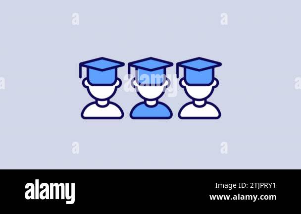 Animated students color icon. Group of scholars with mortarboards ...
