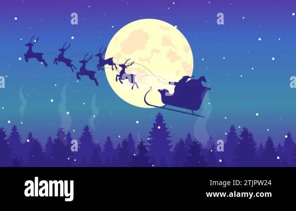 Animated magic sleigh illustration. Magic flying reindeers. Santa ...