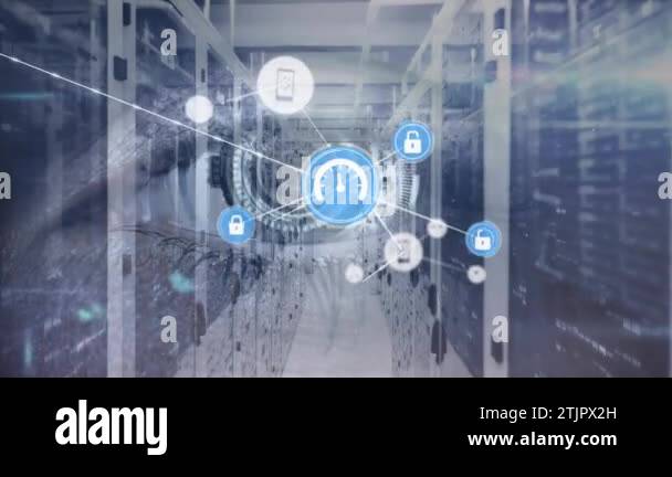 Animation of connected icons over falling bars and circular tunnel in ...