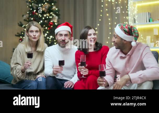 young cheerful group people, friends celebrate New Year countdown at ...