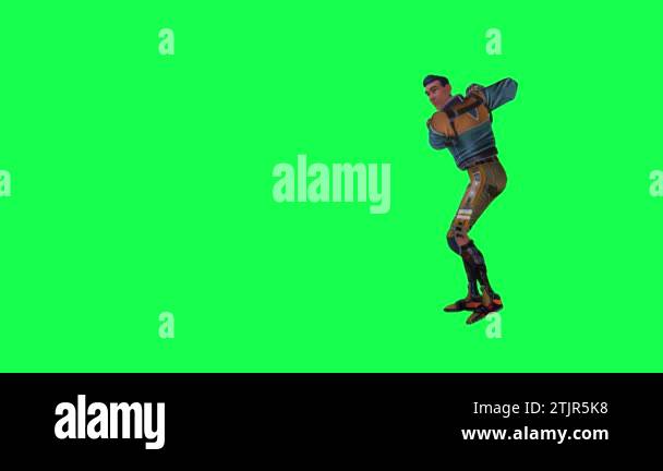Thin cartoon man playing baseball on green screen, 3d people in chroma ...