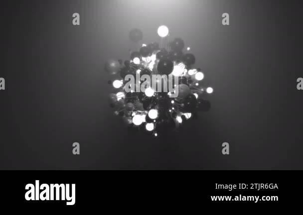 Realistic abstract animation featuring metallic and illuminated spheres ...