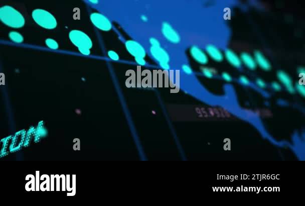 Animation of inflation text in blue over graph, world map and ...