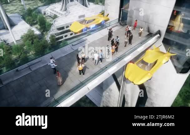 Futuristic city. 3d people and robots. Future concept. Realistic 4k ...