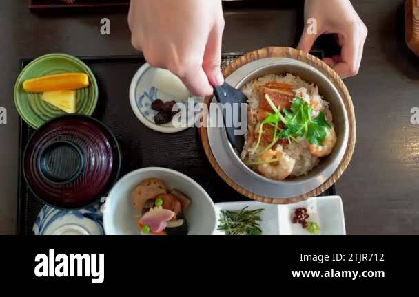 Nara Japan : 10 May 2023 Kamameshi Shizuka Kouen-ten Japanese baked pot ...