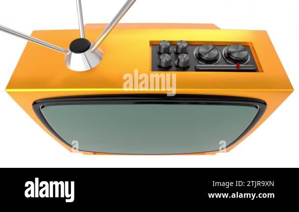 Vintage yellow TV receiver with green screen isolated on white ...