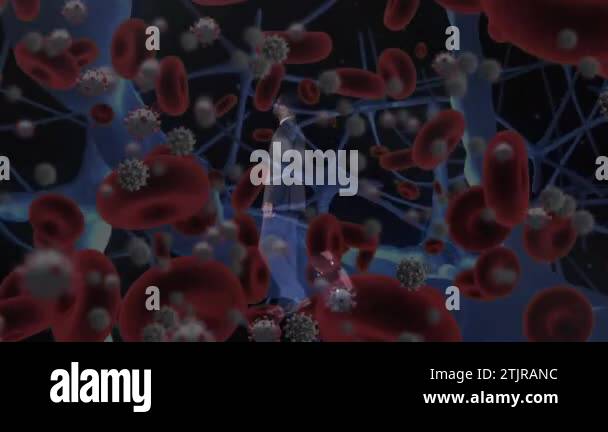 Animation of red blood cells, infected cells with neurons over african ...