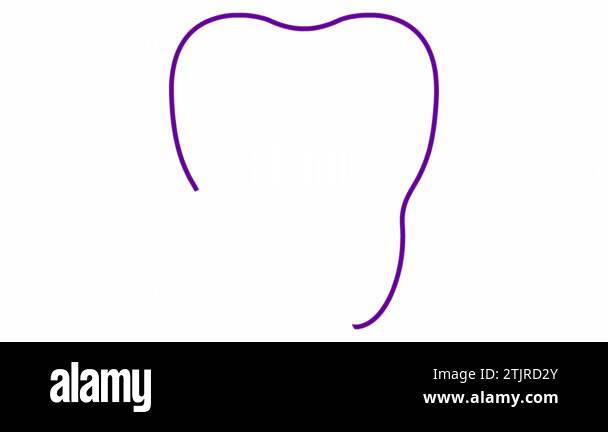 The animated tooth symbol is drawn gradually. Linear violet icon of ...
