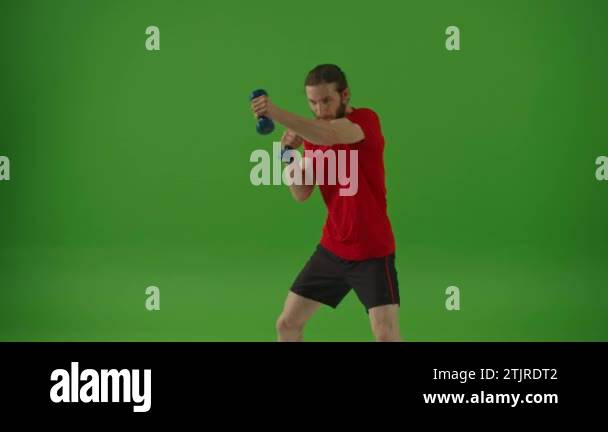 Young Angry Professional Bearded Fighter in Red Shirt Making Boxing ...