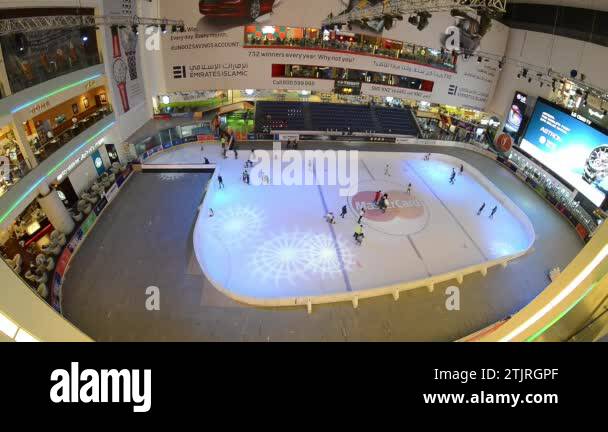 DUBAI, UAE - DECEMBER 2016: Dubai Mall Ice Rink. Dubai Mall is one of ...