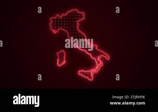 Neon Red Italy Map Borders Outline Loop Background Stock Video Footage ...