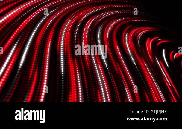 Curved pattern of glowing red neon lines. Fast movement and flickering ...