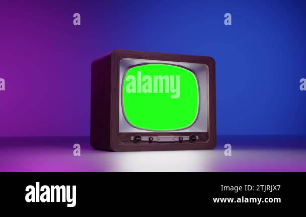 Real time pan around of brown vintage television with green screen ...
