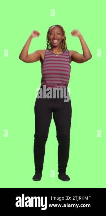 Vertical video: African american model being positive over full body ...