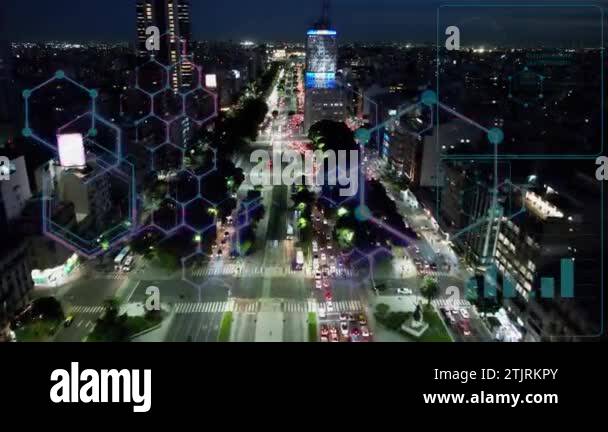 Buenos Aires Argentina. Aerial cyber city cityscape of smart city ...