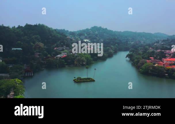 Skyline aerial drone view of Kandy lake, stunning place in the heart of ...