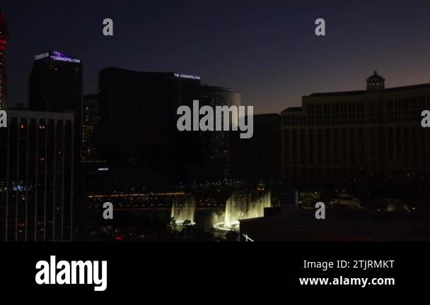 Beautiful view of Las Vegas Strip from hotel window against dark night ...