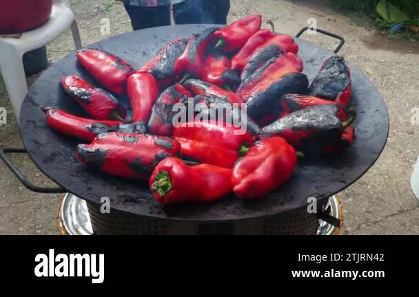 Roasting red peppers for a smoky flavor and quick peeling. Thermal ...
