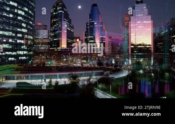 Santiago Chile. Aerial cyber city cityscape of smart city with ...