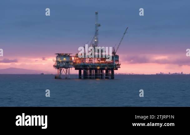 Marvel of engineering in the Pacific Ocean. Offshore oil drilling rig ...