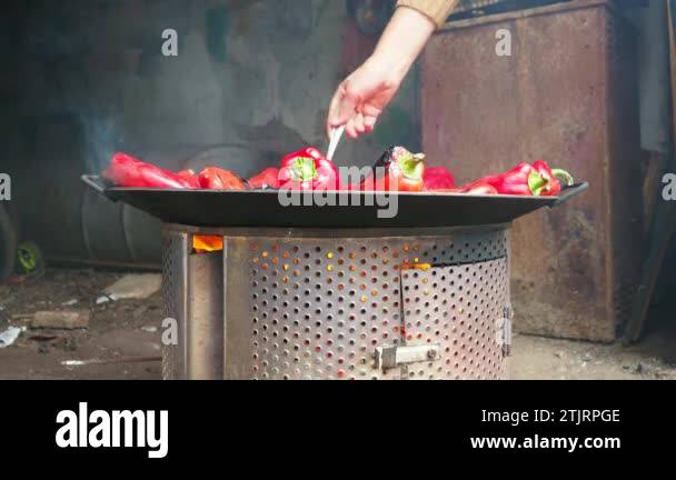 Roasting red peppers for a smoky flavor and quick peeling. Thermal ...