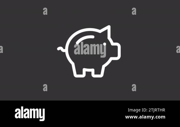 Animated savings white line ui icon. Piggy bank and coin. Seamless loop ...