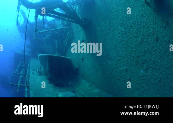 Scuba divers swims on the Shipwreck Swedish ferry MS Zenobia. Wreck ...