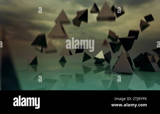 Abstract pyramids falling from sky. 4K UHD animation Stock Video ...