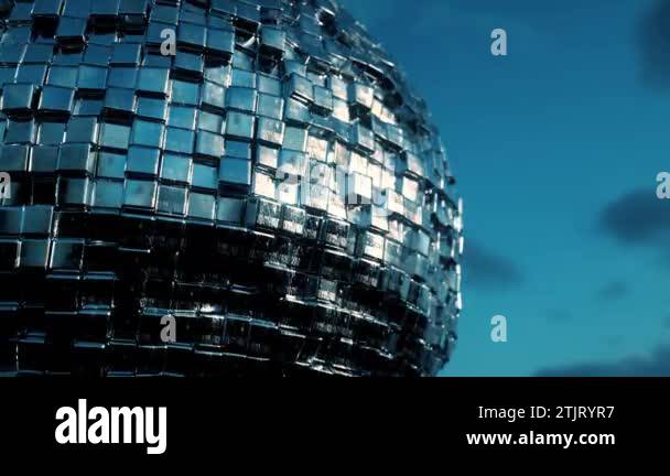 Abstract technology animation featuring a displaced polygon sphere ...