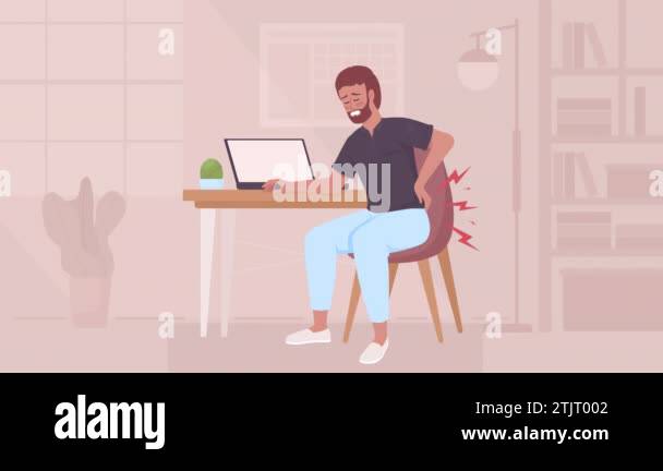 Animated spine problem illustration. Back pain due to prolonged sitting ...