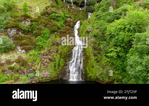 Aerial view of Assaranca Waterfall, one of Donegals most beautiful ...