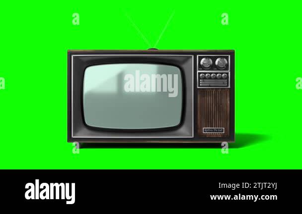 Vintage wooden TV receiver with green screen - 3D 4k animation ...