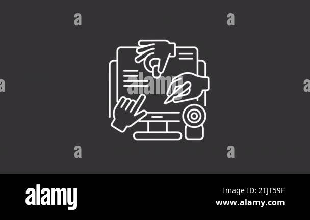 Animated all hands white line icon. Business conference online. Ideas ...