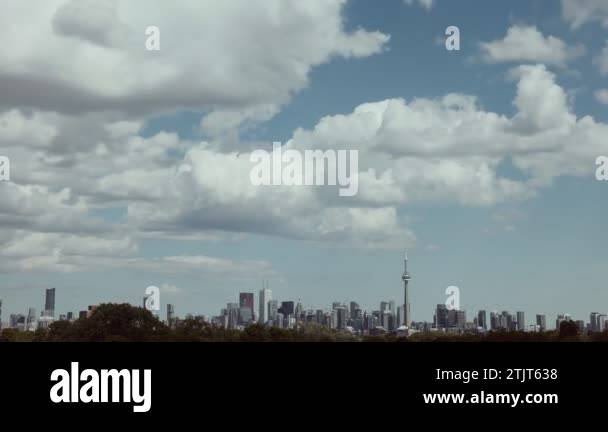 Extreme ultra wide view of the Toronto skyline on a day with puffy ...