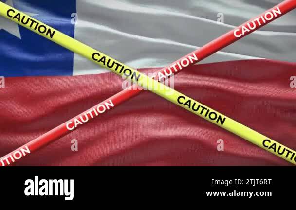 Chile national flag with caution tape animation. Social issue in ...