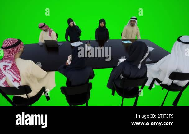 3D animation of a meeting of Arab architects talking to each other ...