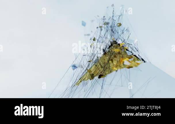 Seamless looping abstract animation of a disintegrating pyramid shell ...