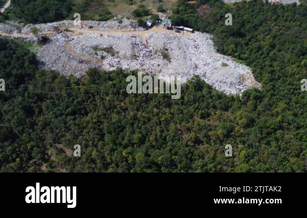 Aerial view of landfill waste, solid waste, environmental pollution ...