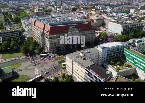 big Department store shopping mall. Amazing aerial view flight fly ...